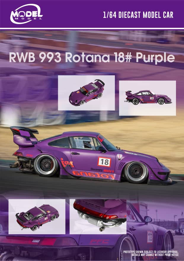 [ETA: Feb 2026 ] ModelModel 1/64 Rauh-Welt RWB 993 - Rotana Matte Purp – Black Ice Diecast