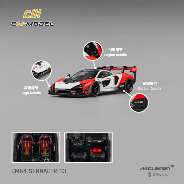 CM Model 1/64 McLaren Senna GTR - White-Red Livery – Black Ice Diecast